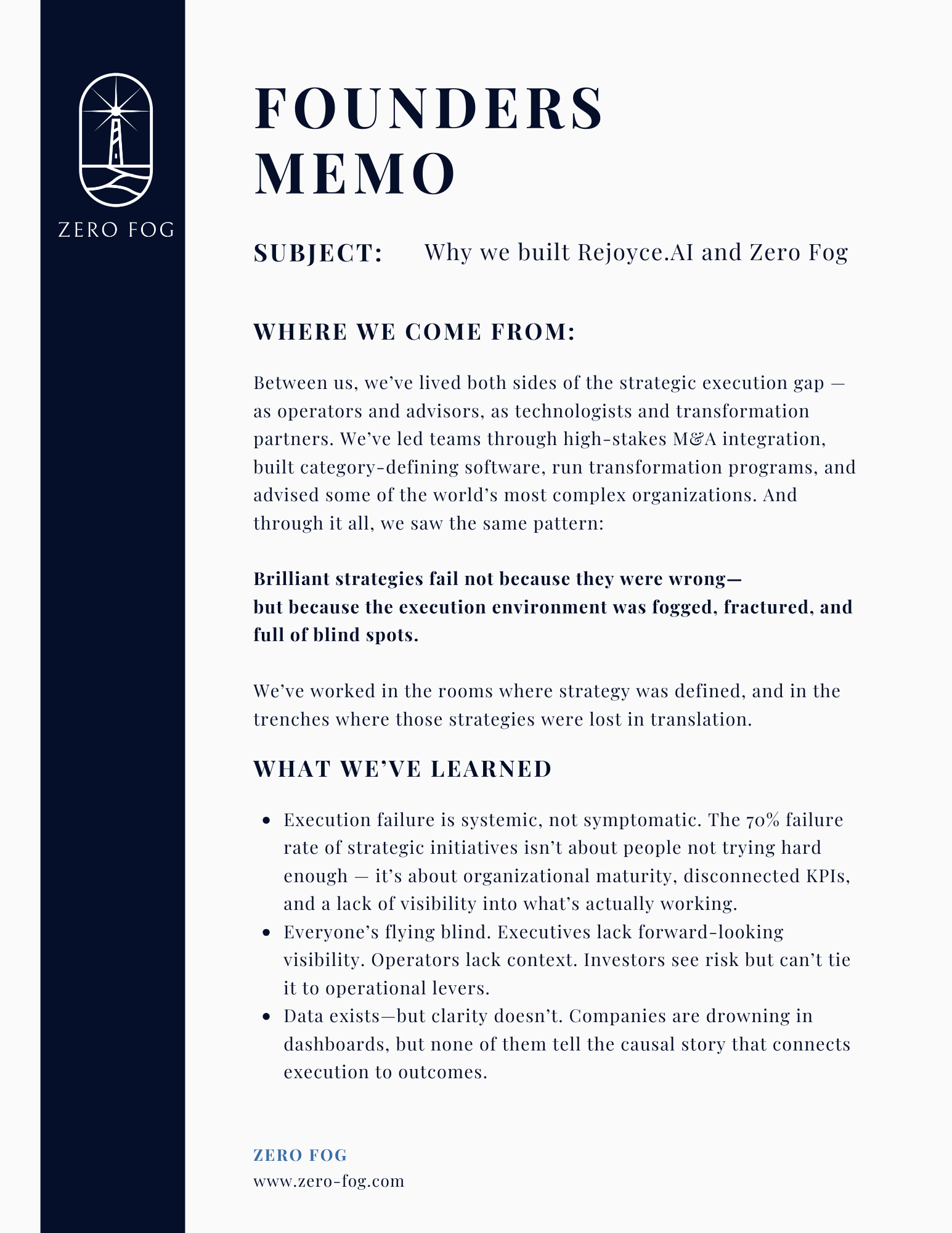 From Fog to Clarity: Why We Built Rejoyce.AI & Zero Fog